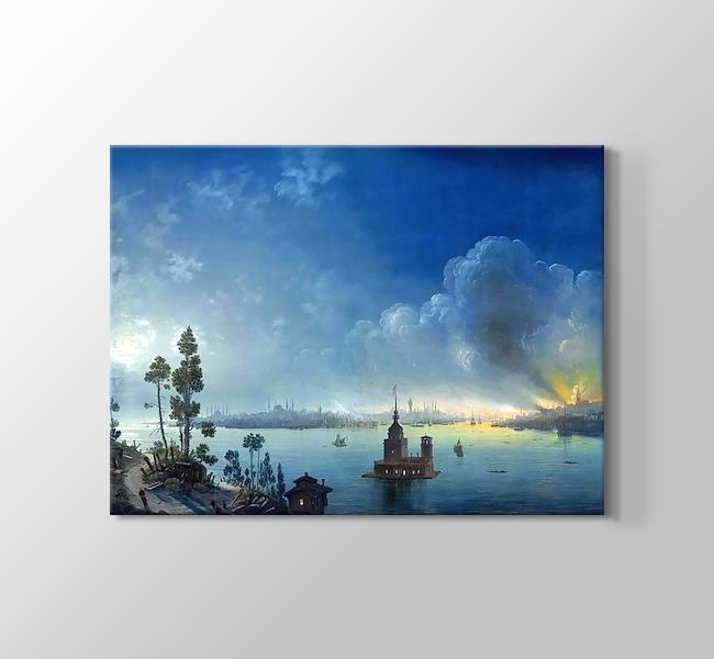 İstanbul A View Across the Bosphorus Towards Kız Kulesi by Night 1848 ...